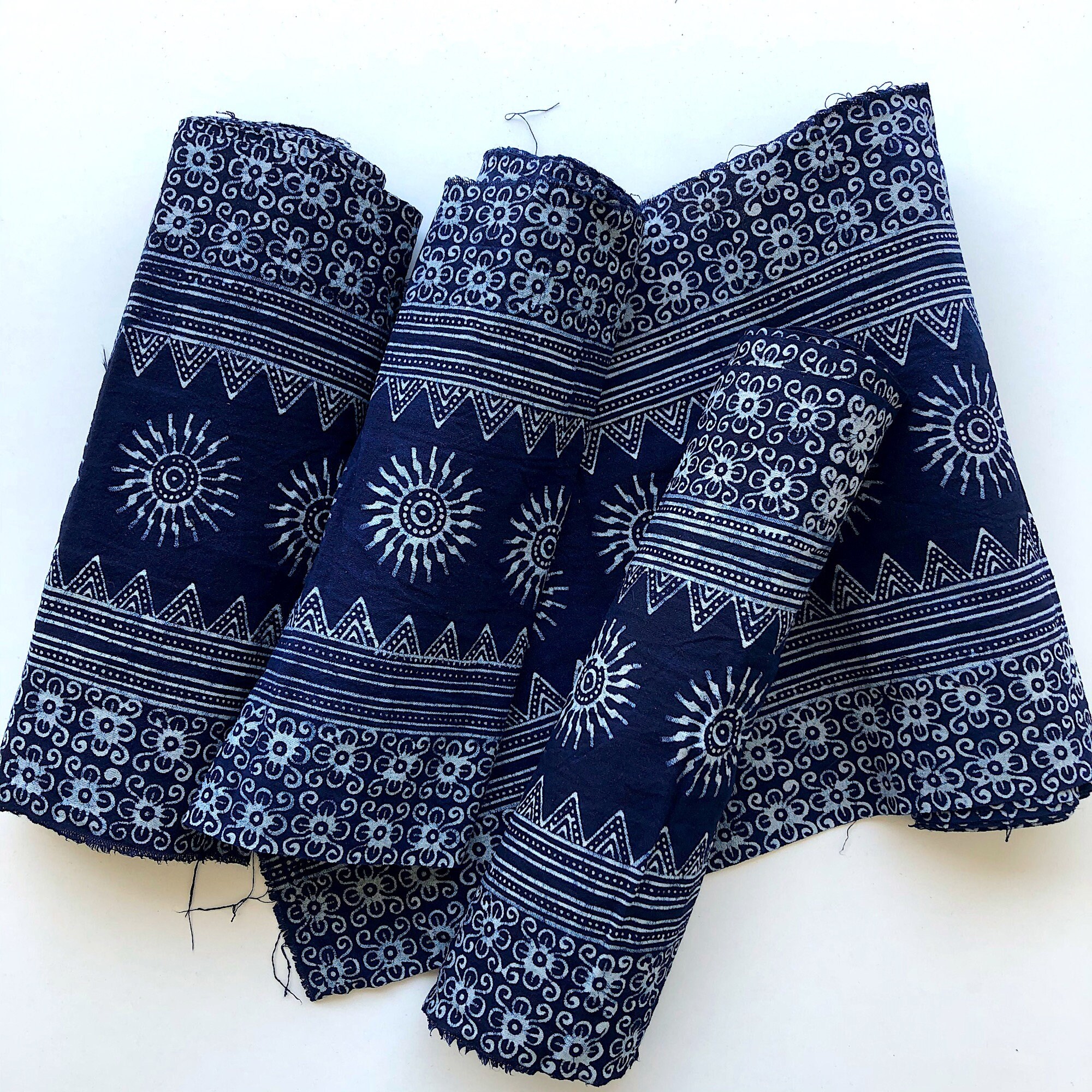 Indigo Batik Hmong Fabric Table Runner Sun Motif DIY Decor 2.5mt - Etsy