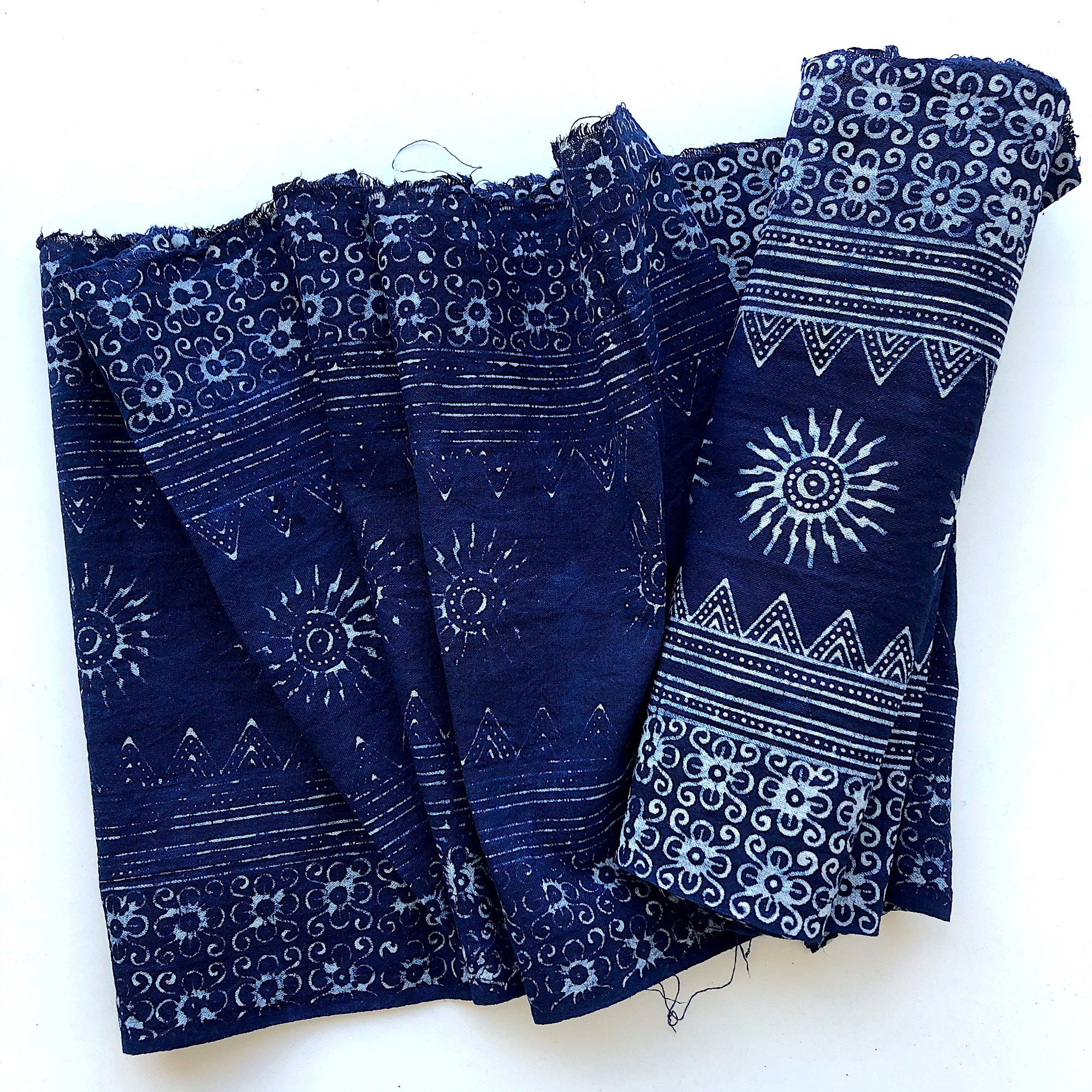 Indigo Batik Hmong Fabric Table Runner Sun Motif DIY Decor 2.5mt - Etsy