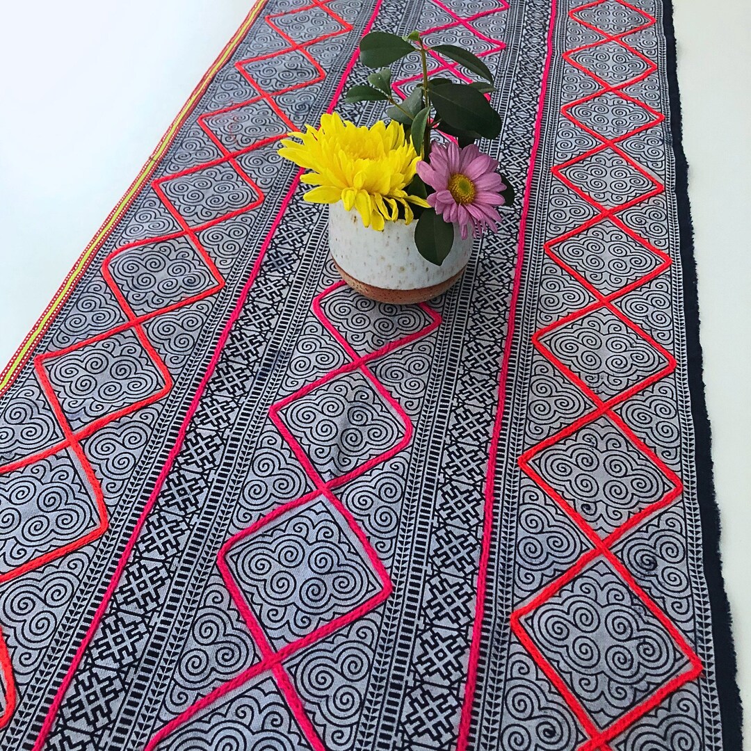 Zig Zag Decor Hmong Fabric With Neon Braids - Cotton - 1.9 Metres - Etsy