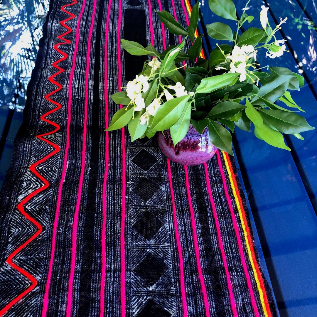 Indigo Hemp Batik Table Runner: Hmong Hill Tribe Braided Fabric - Etsy