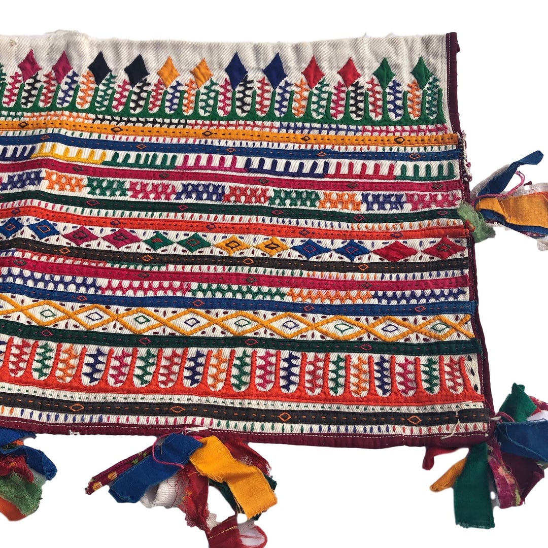 Kutch Applique Embroidered Rabari Fabric With Tassels - Vintage Tribal ...