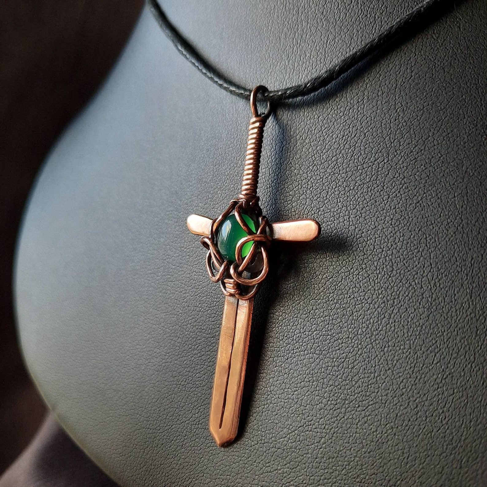 Copper Wire Sword / Green Chalcedony Crystal / Medieval / Mens | Etsy