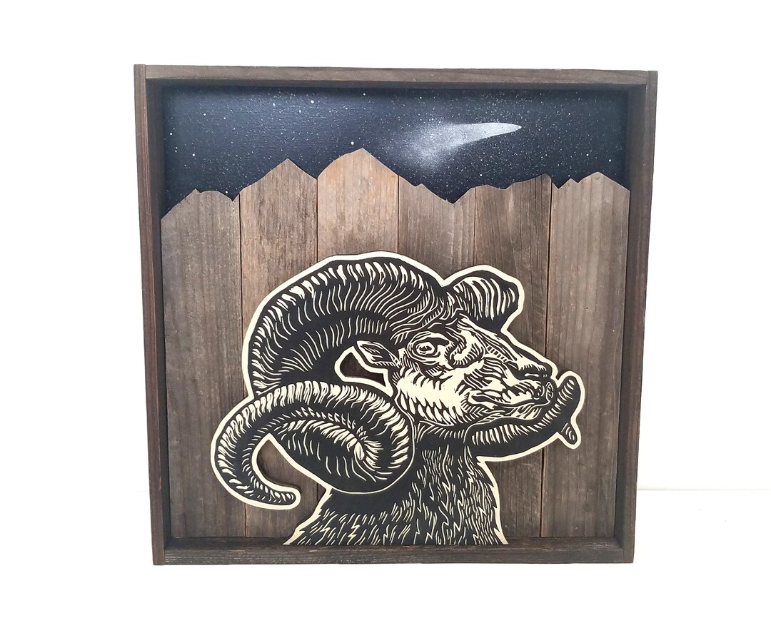 Rocky Mountain Bighorn Sheep Maroon Bells Woodcut Assemblage - 3-D ...