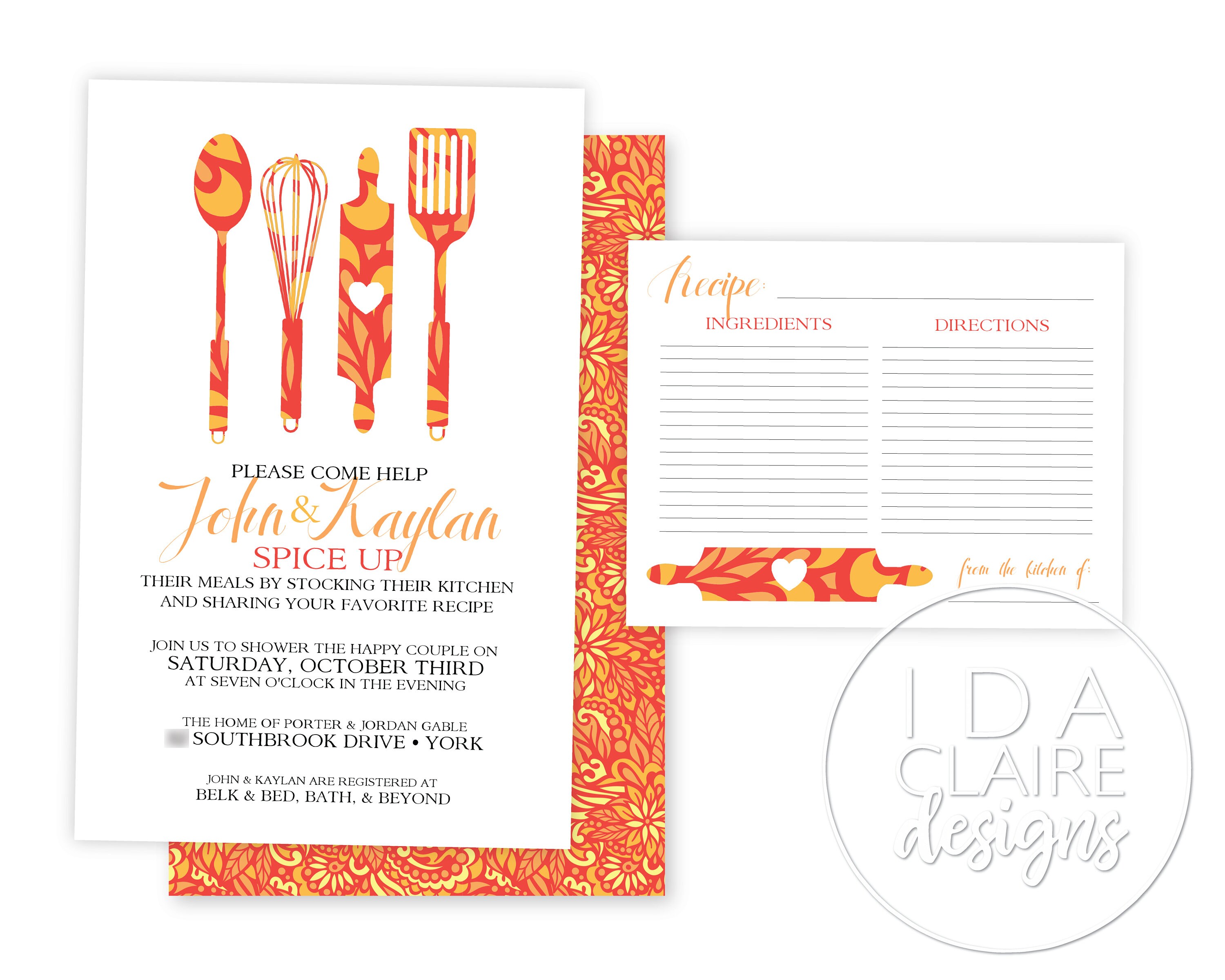 Kitchen Shower Invitation Digital Download | Spice up | Add-on Recipe ...