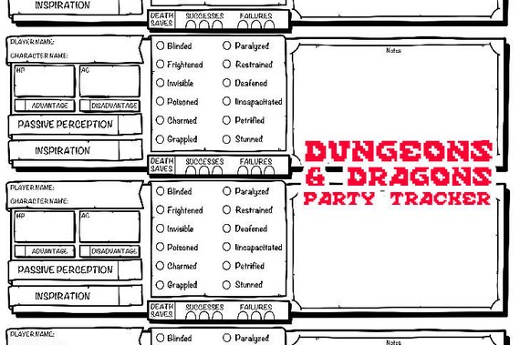 Dungeons and Dragons 5th Edition Compatible Party Tracker - Etsy
