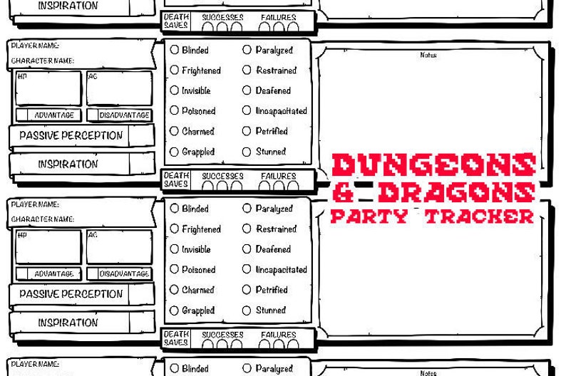 Dungeons and Dragons 5th Edition Compatible Party Tracker - Etsy