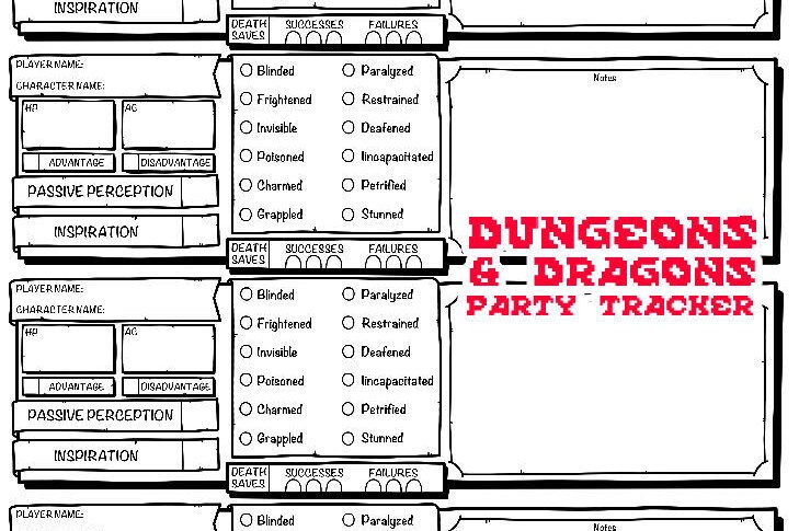 Dungeons and Dragons 5th Edition Compatible Party Tracker | Etsy