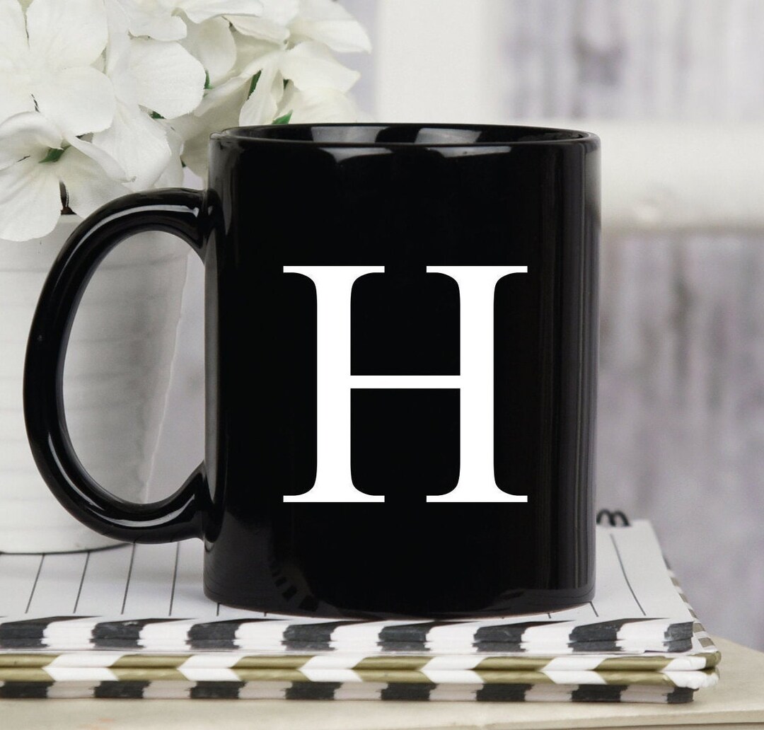 Black Initial Mug, Personalized Mug, Custom Mug, Personalized Initial ...