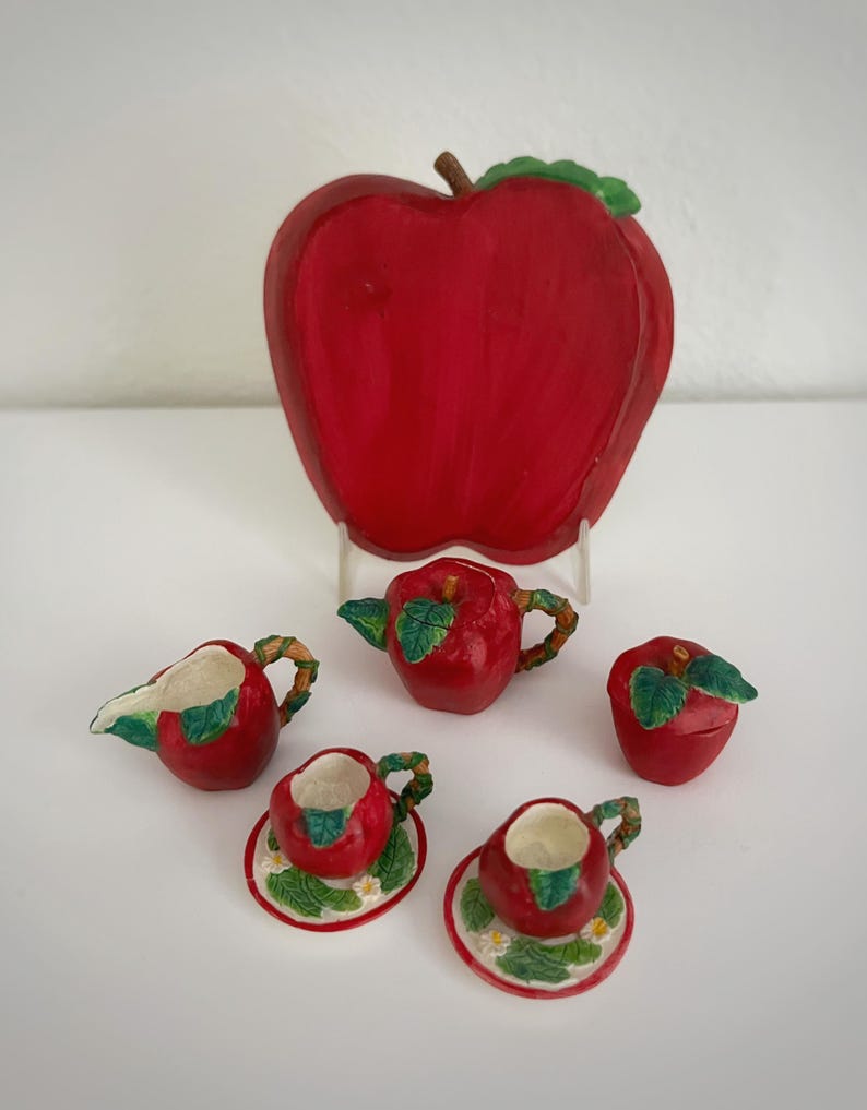 Rare Vintage Miniature Apple Tea Set, 1990s Mini 6 Pc Tea Set, FREE ...
