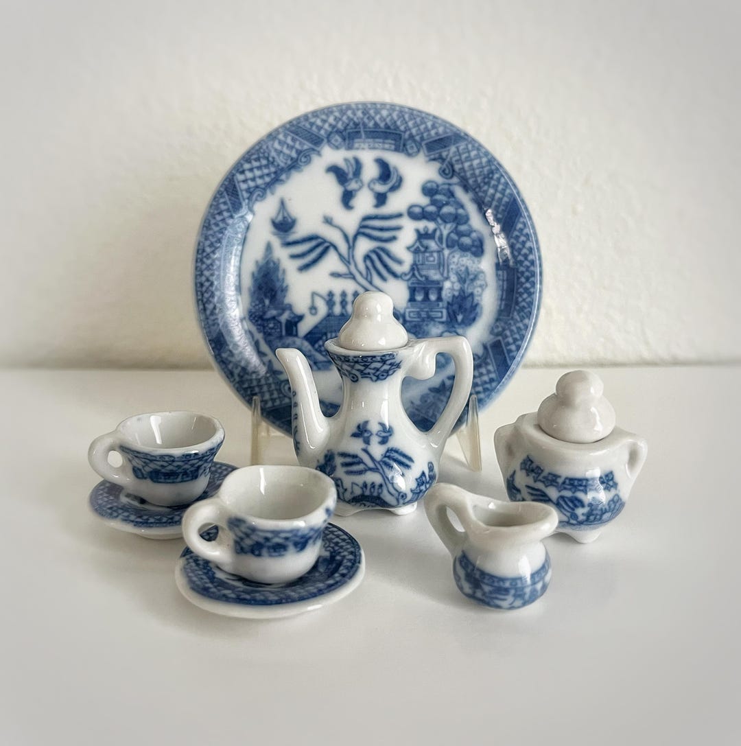 Miniature Blue Willow Tea Set, 8pc Mini Blue and White Tea Set, Free ...