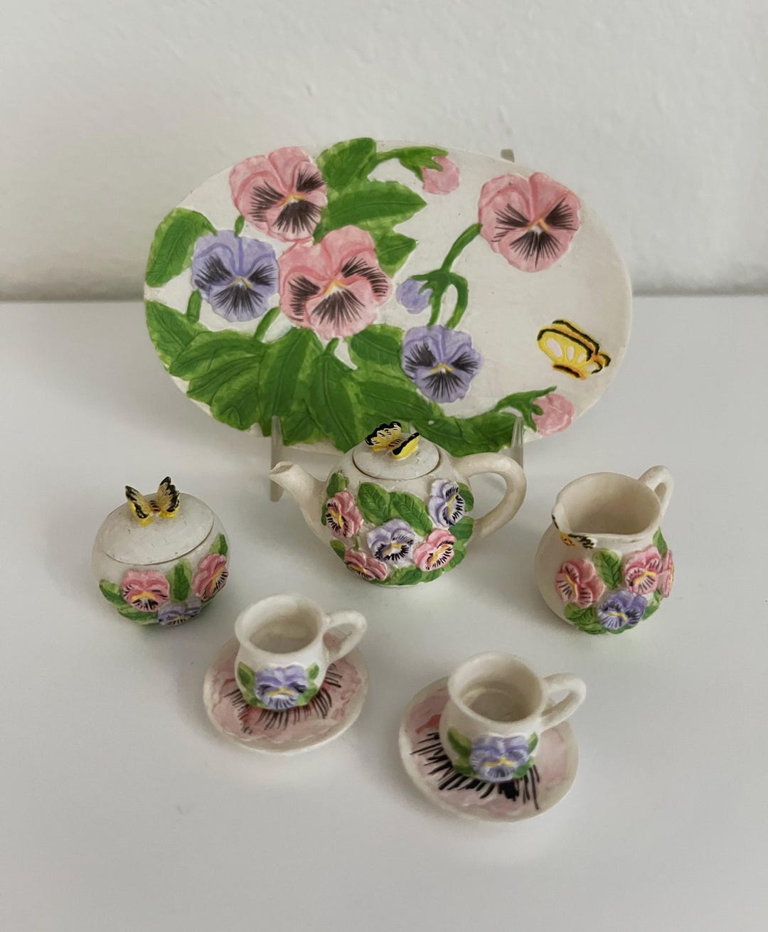 Rare Vintage Miniature 6 Pc Pansy Tea Set, 1990s Mini Pansy 6 Pc Tea ...