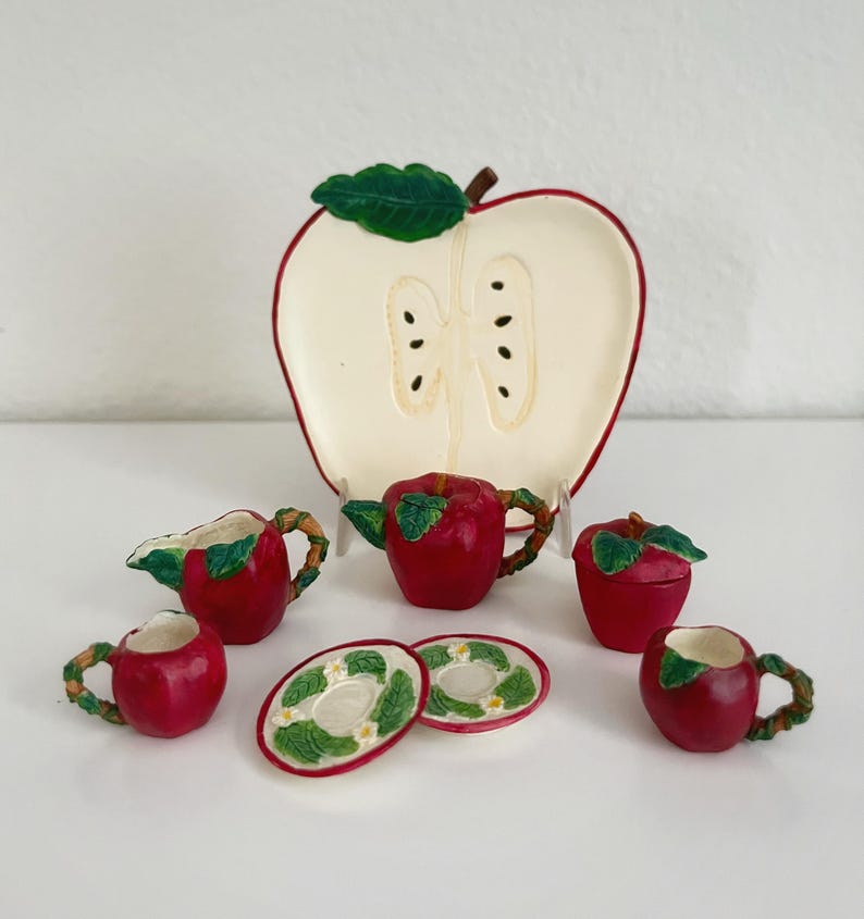 Rare Vintage Miniature Apple Tea Set, 1990s Mini 6 Pc Tea Set, FREE ...