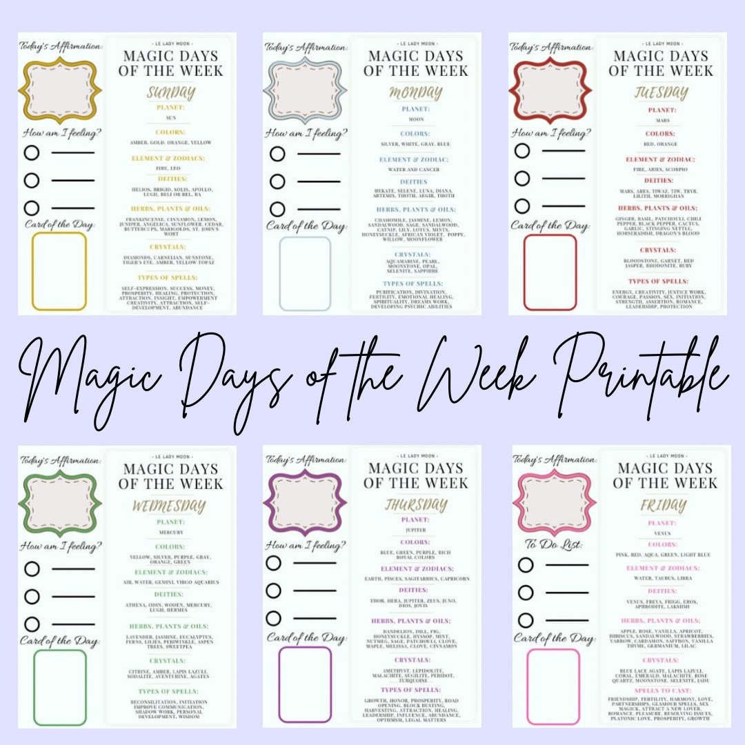 Magic Days of the Week Journal Printable, PDF Download, Book of Shadows ...