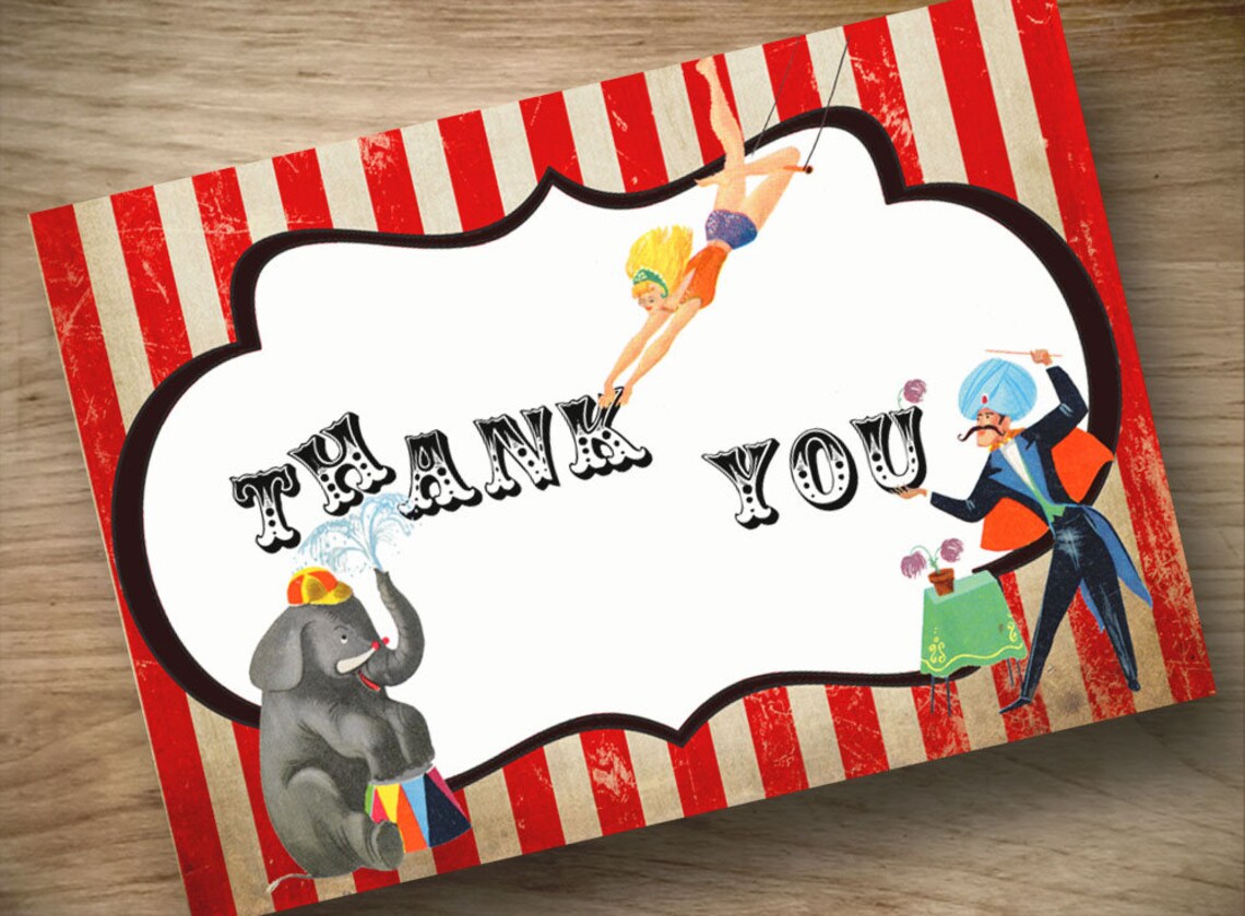 Circus Thank You Cards INSTANT DOWNLOAD - Etsy