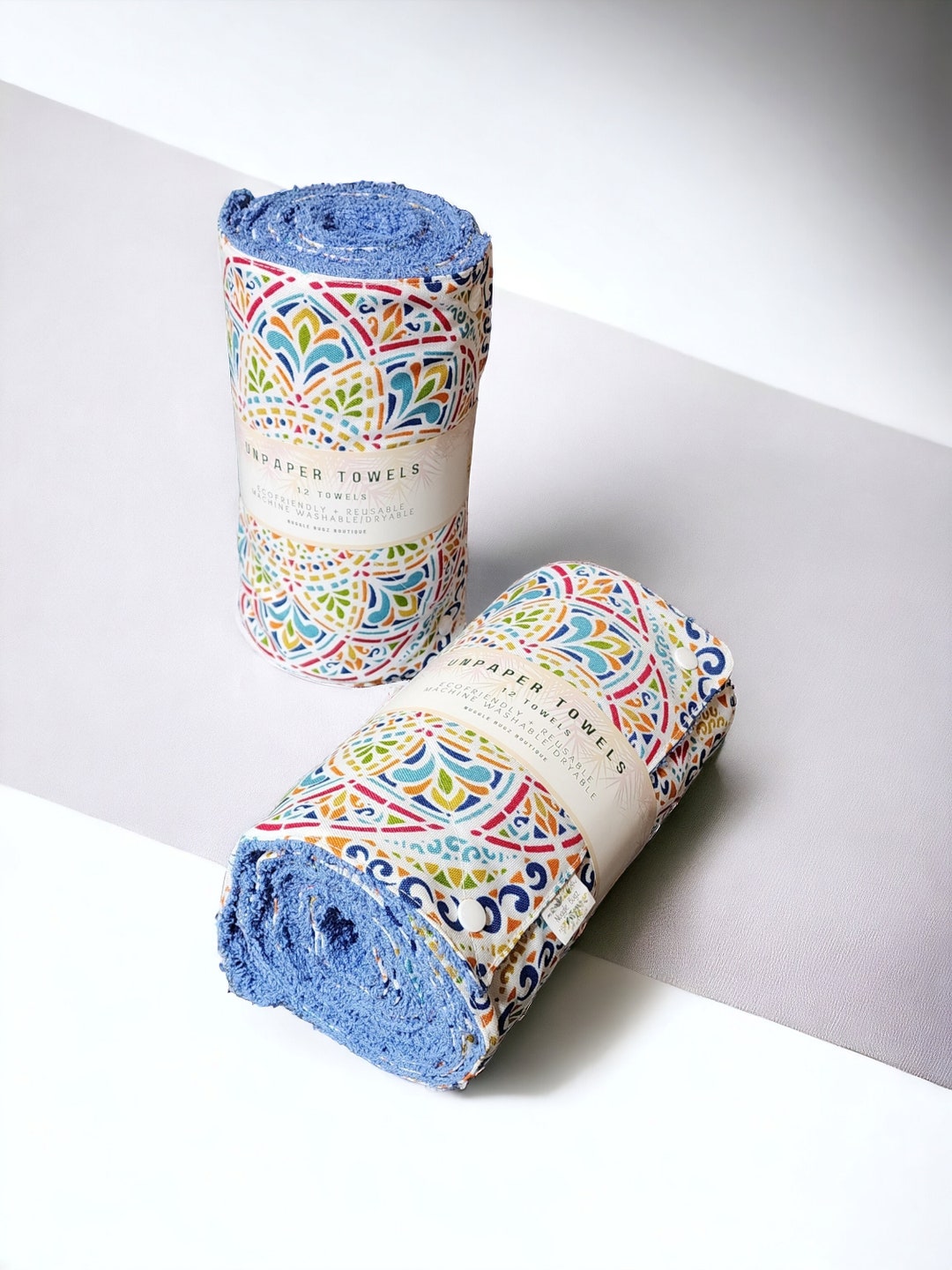 Rainbow Mandala Reusable Paper Towels - Set of 12, Terrycloth Back - Etsy
