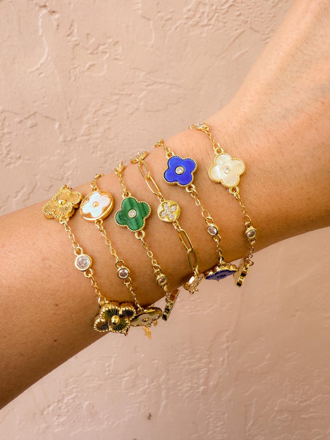 Gold Clover Bracelet, Flower Gold Chain Dainty Bracelet,link Chain ...