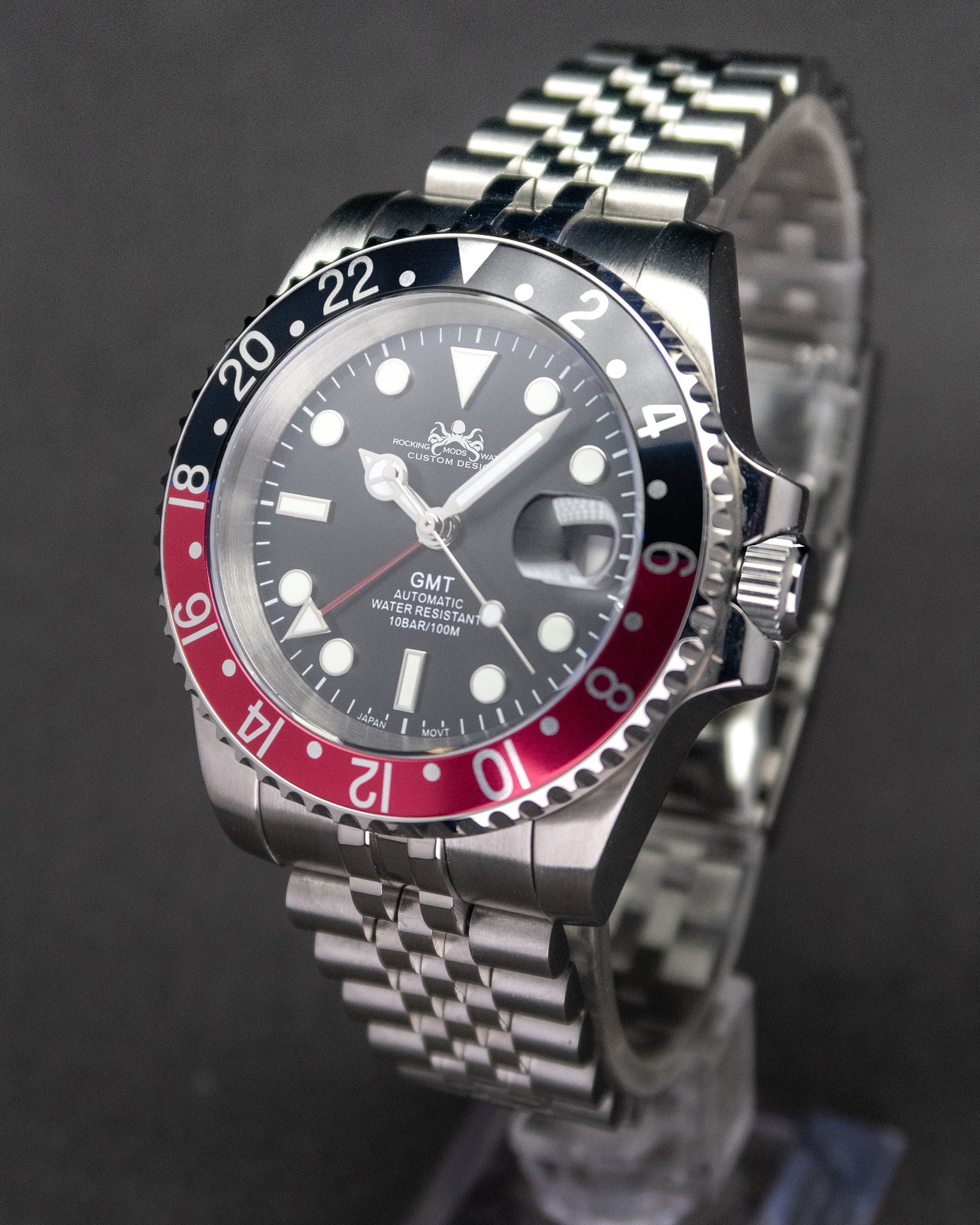 40mm Custom Vintage Style Black & Red GMT Watch, Japan NH34 GMT ...