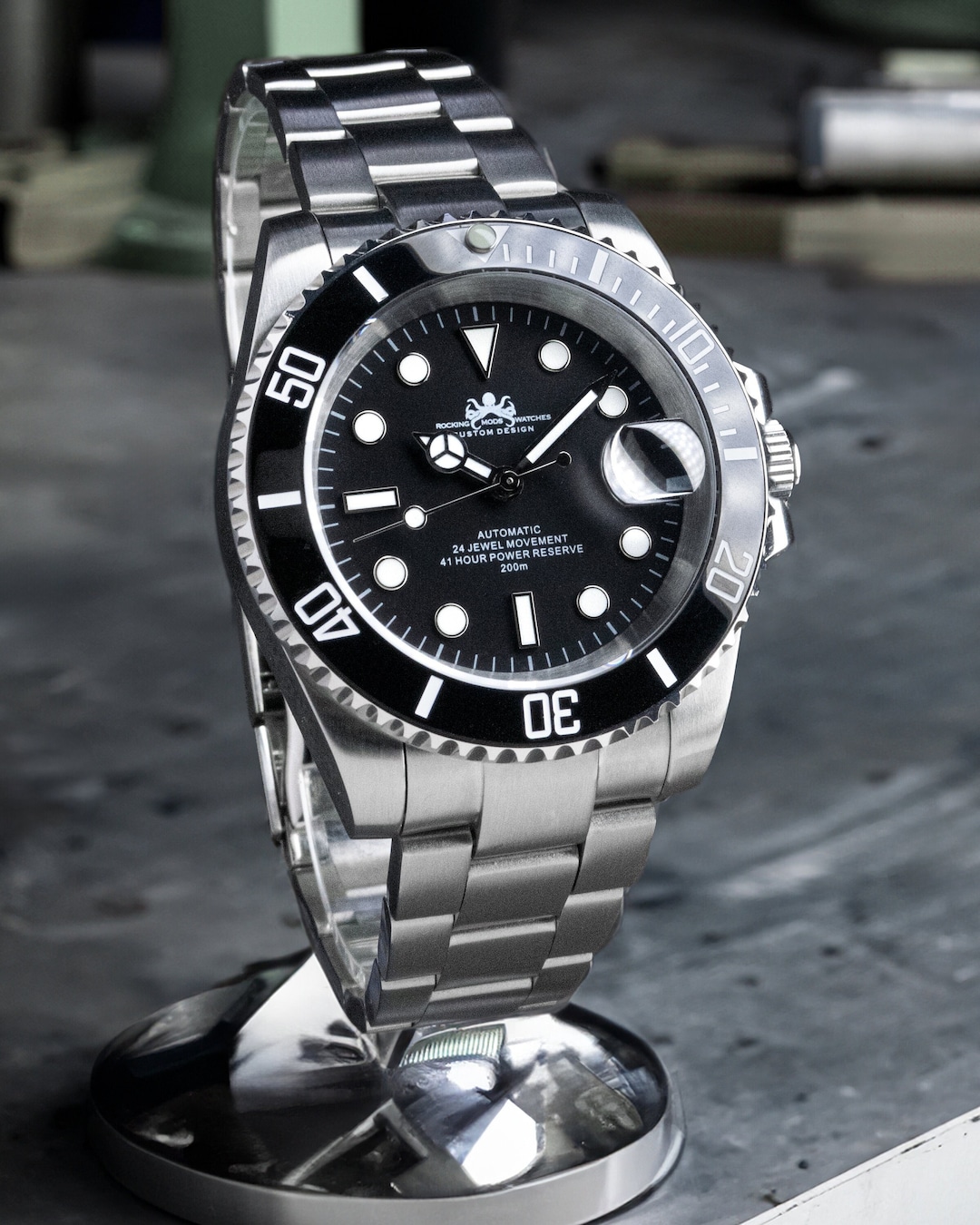 40mm Custom Classic Black Sub Watch, Japan NH35 Movement, 200m WR ...
