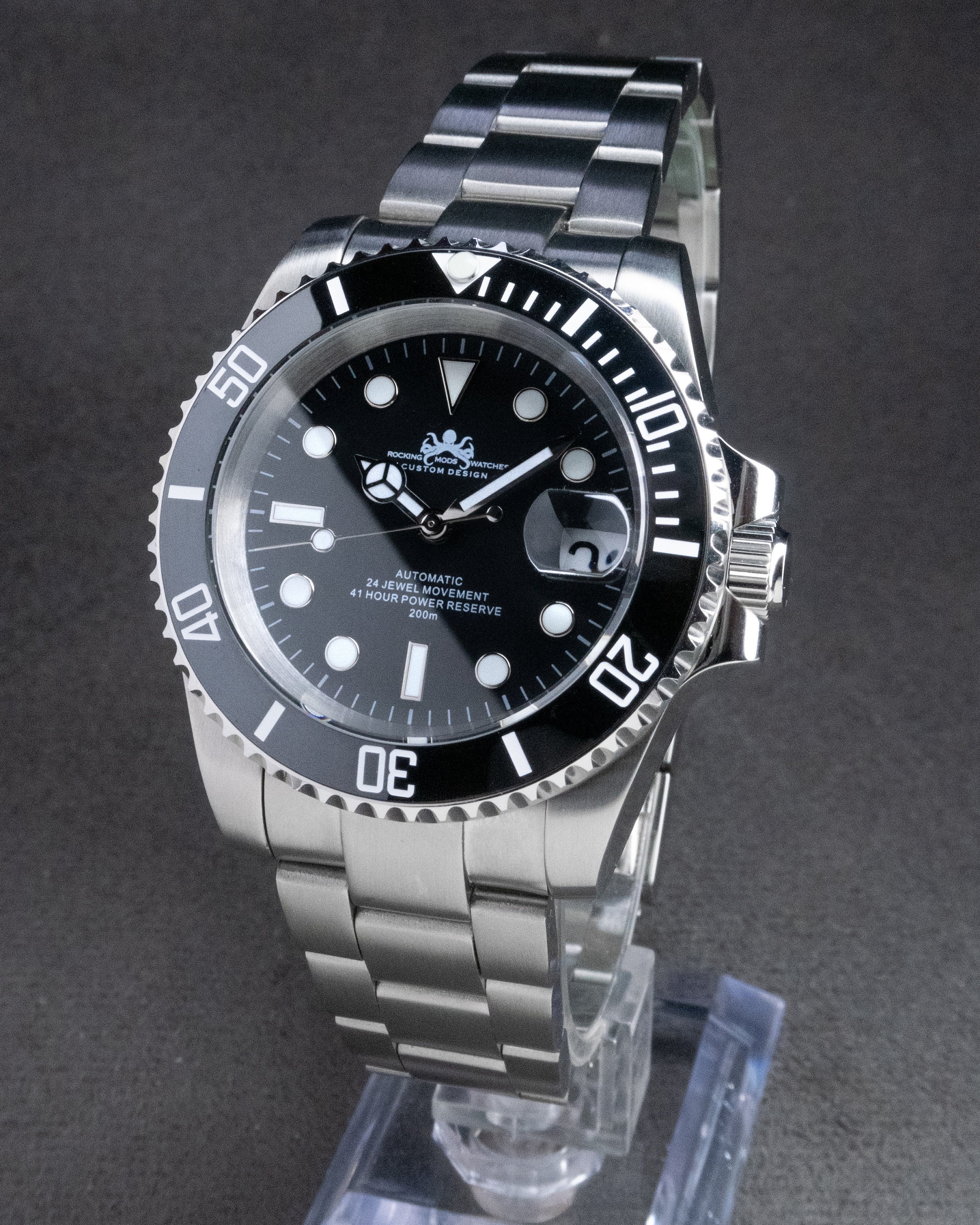 40mm Custom Classic Black Sub Watch, Japan NH35 Movement, 200m WR ...