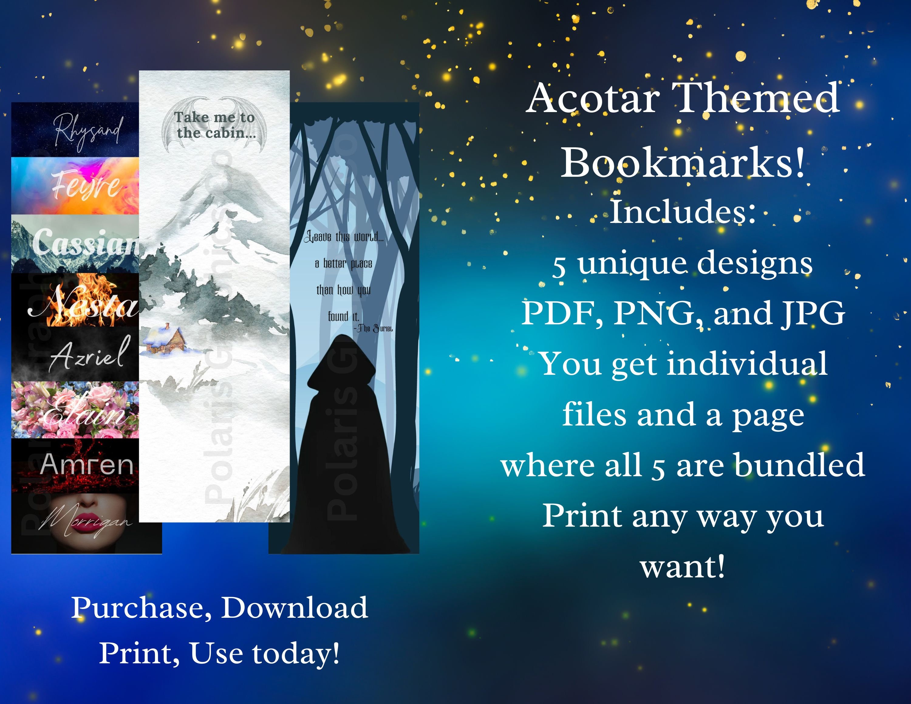 Acotar Printable Bookmarks, Suriel, Prythian, Rhysand, Feyre, the Night ...