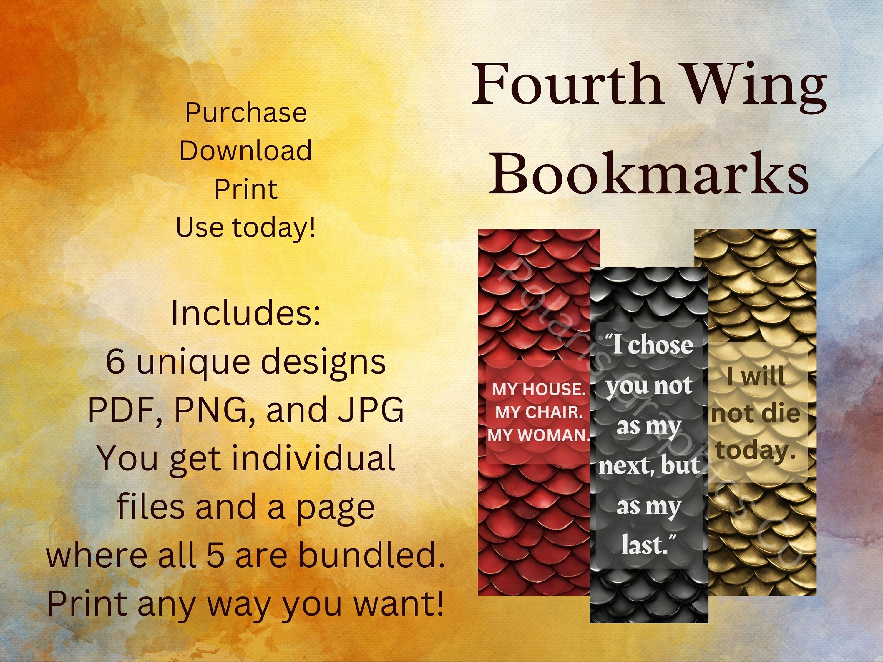 Printable Fourth Wing Dragon Bookmarks, Dragon Scales, Iron Flame ...