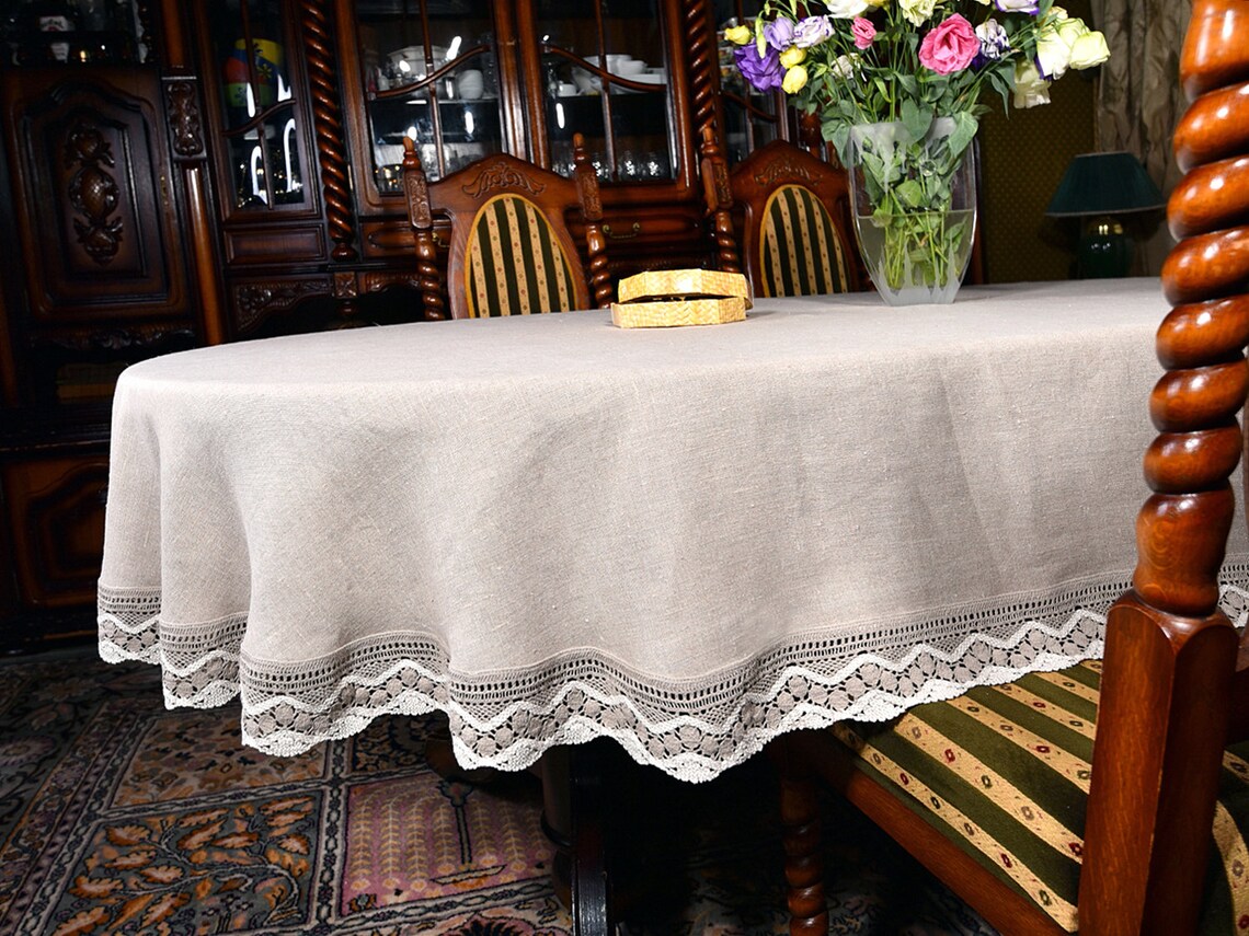 Oval Linen Tablecloth Lace Tablecloth Dinner Table Linens - Etsy