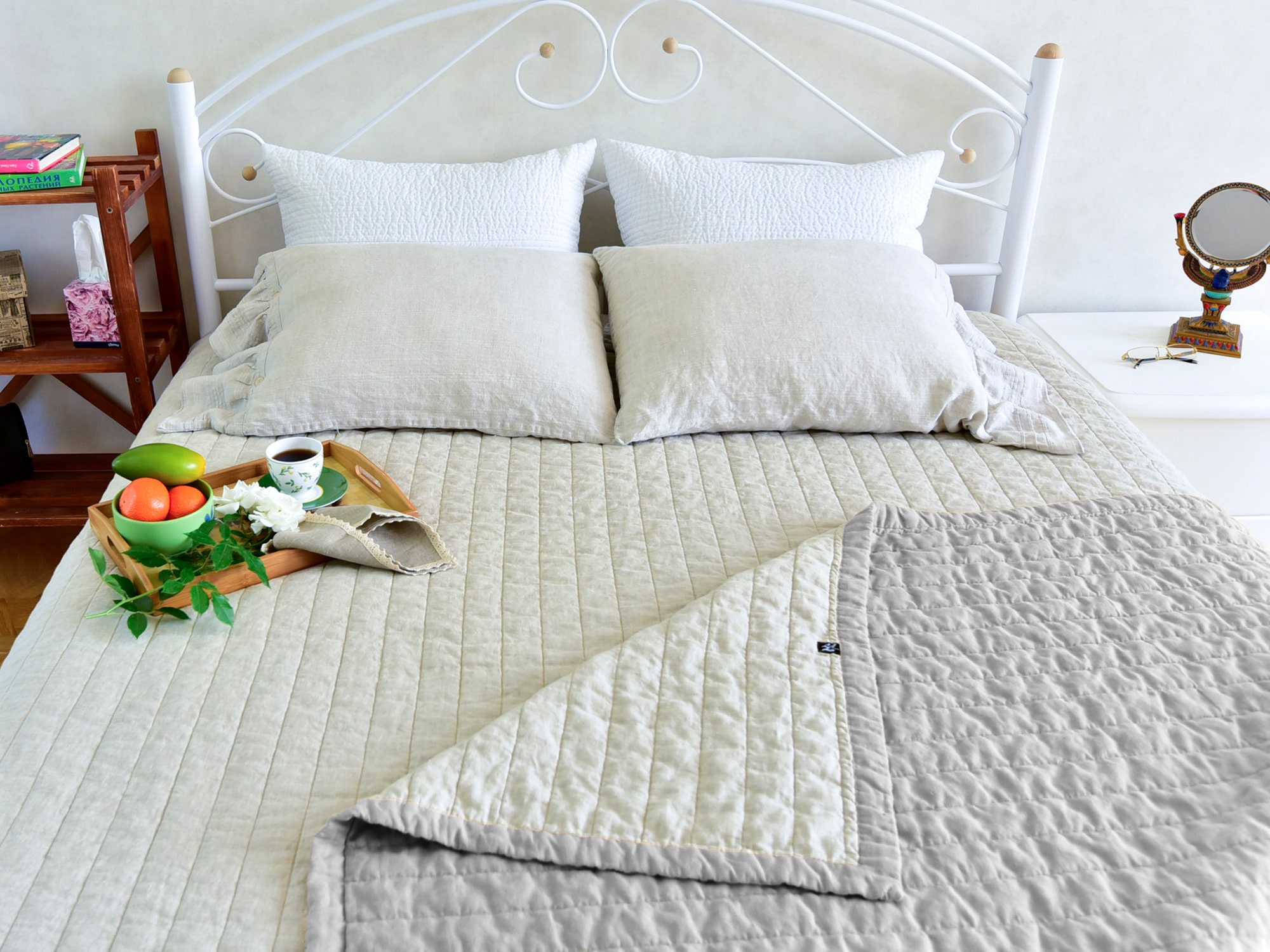 Linen WINTER Quilt Your Custom Options Natural Flax Quilted | Etsy