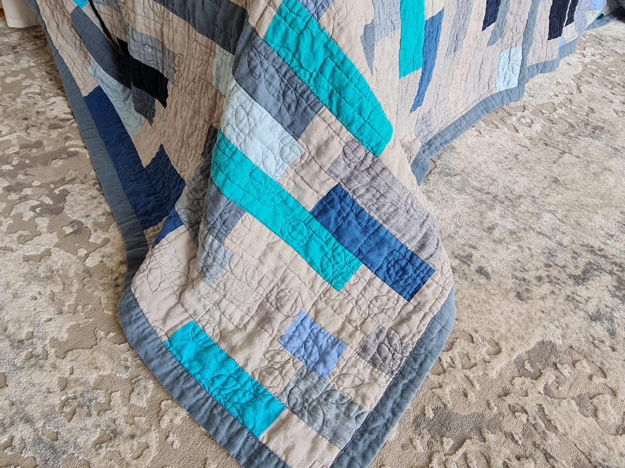 Linen Patchwork Quilt Size 104 94 Quilted - Etsy