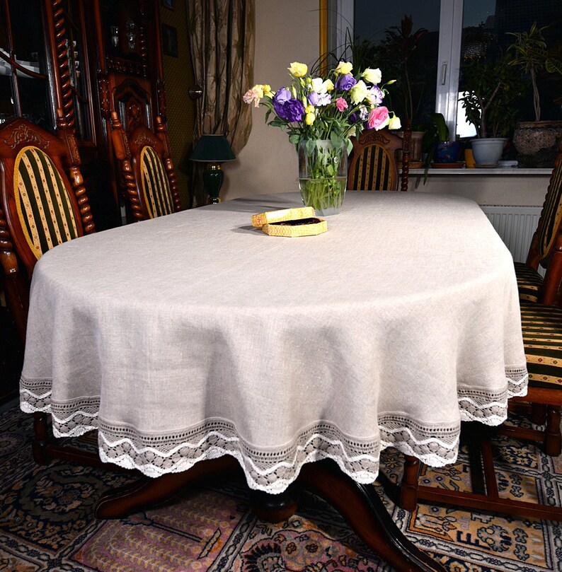 Oval Linen Tablecloth Lace Tablecloth Dinner Table Linens - Etsy