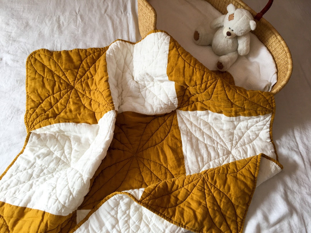 Linen Baby Patchwork Quilt, Stonewashed Natural Flax, Bedspread Toddler ...