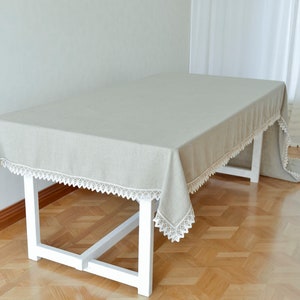 Linen Tablecloth Cotton Lace Edge 104 120 140 84 Inch Large Custom ...