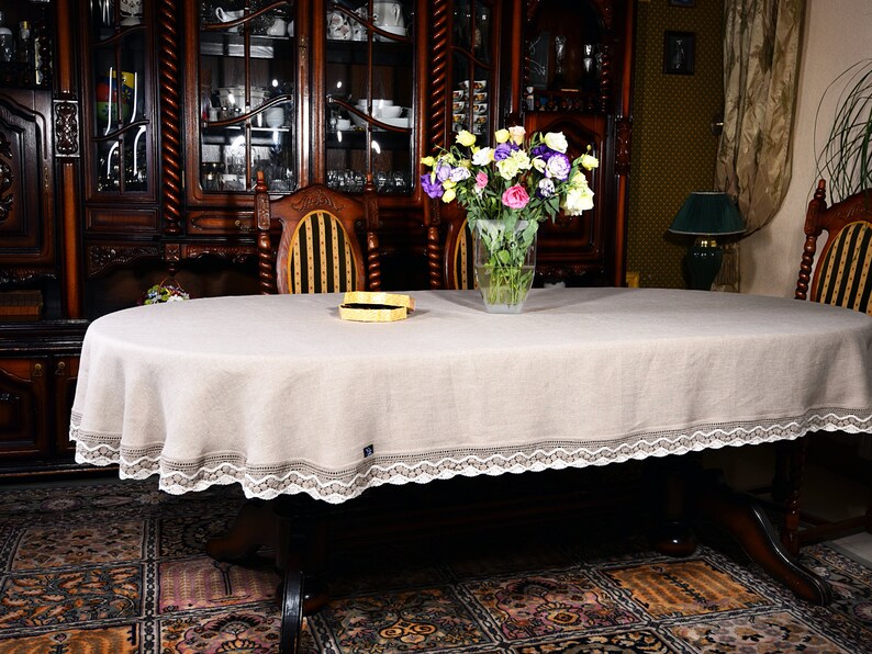 Oval Linen Tablecloth Lace Tablecloth Dinner Table Linens - Etsy