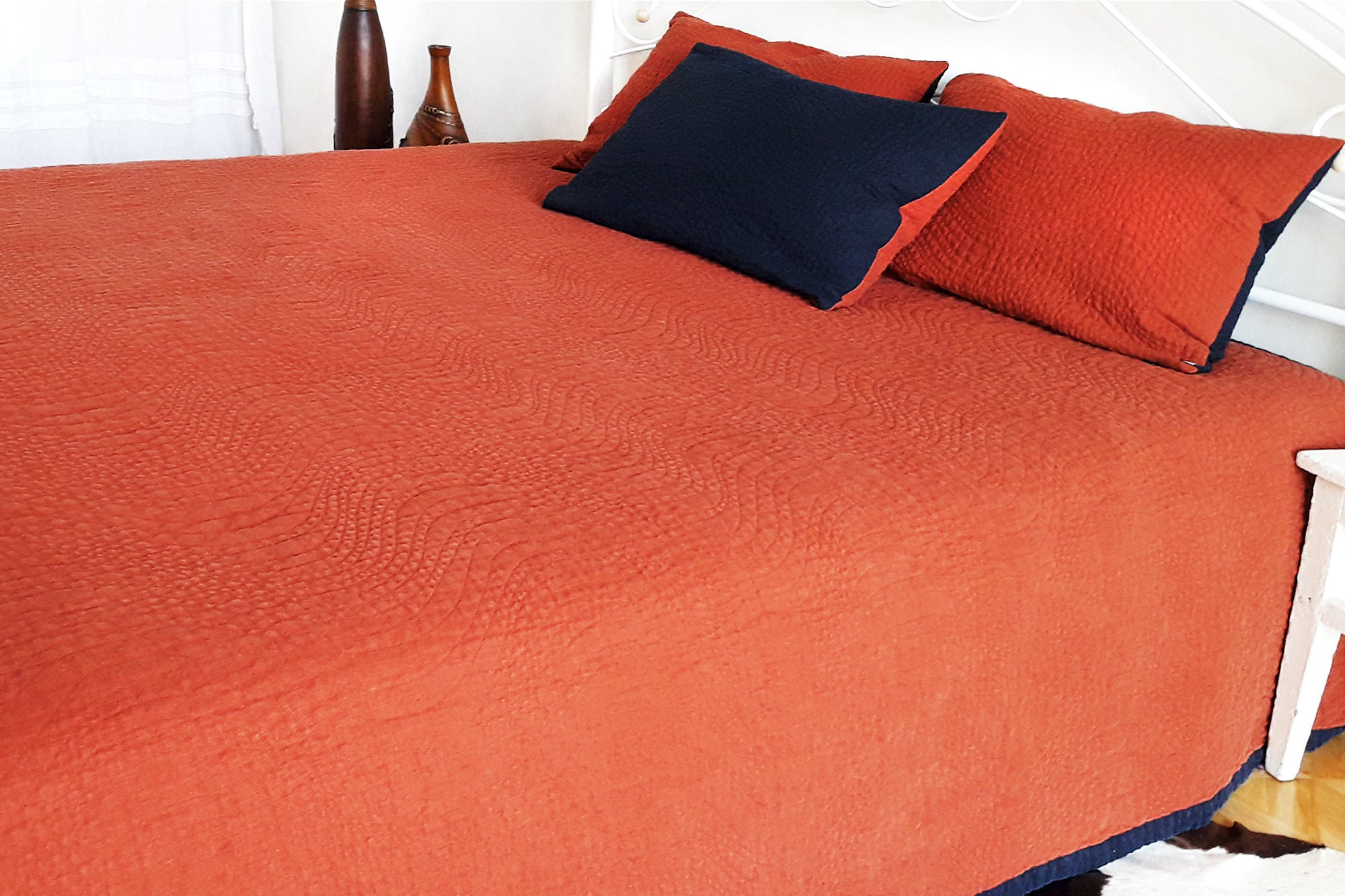 Linen TWO Pillowcases Quilted Two Colors Bedding Home - Etsy