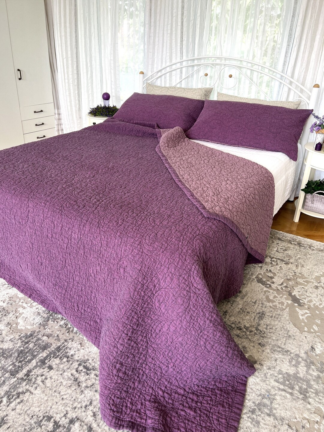 Stonewashed Linen Quilt Comforter – Lightweight Flax Bedding, Feathers ...