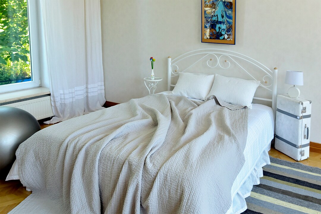 Stonewashed Linen Quilt Comforter – Lightweight Flax Bedding, Double ...
