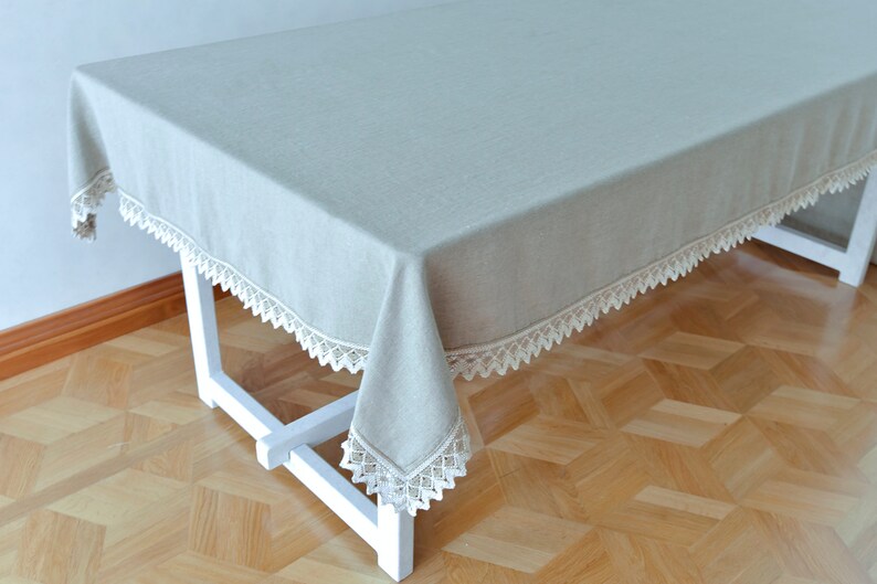 Linen Tablecloth Cotton Lace Edge 104 120 140 84 Inch Large - Etsy