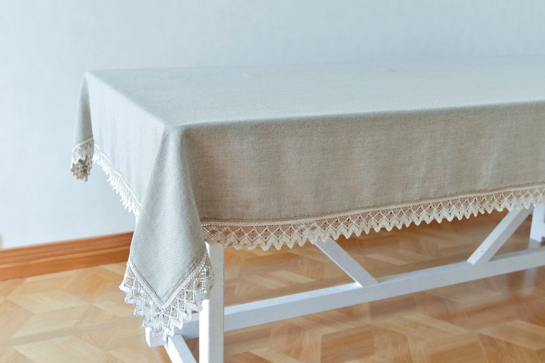 Linen Tablecloth Cotton Lace Edge 104 120 140 84 Inch Large - Etsy