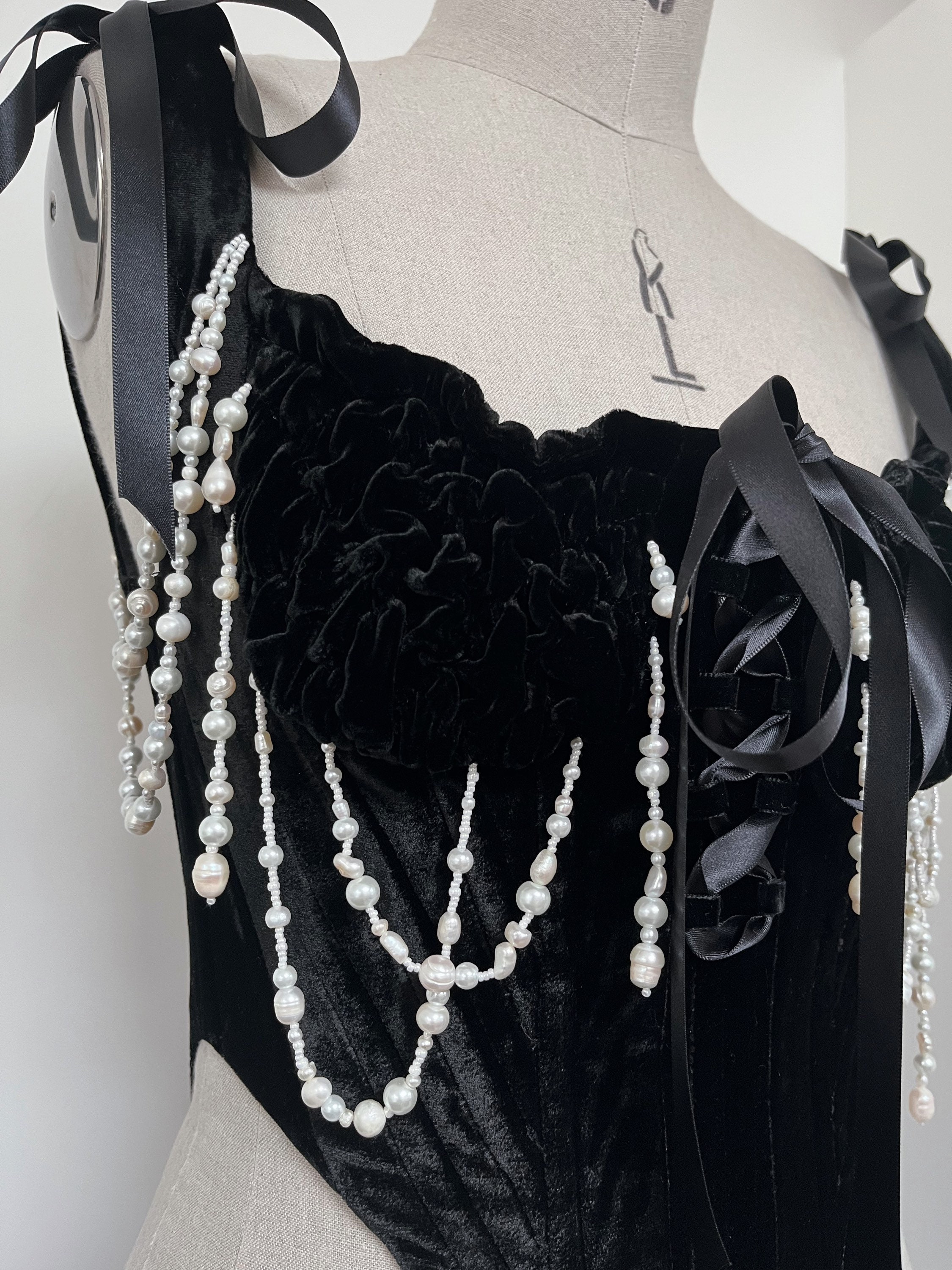 Black Velvet & Pearl Bustier (made to Order) - Etsy