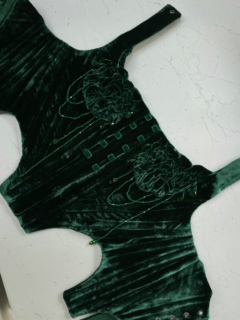 Jewelled Dark Green Velvet Corset Bustier (made to Order) - Etsy
