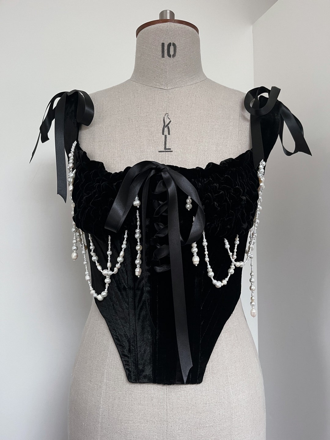 Immoral London Black Velvet & Pearl Corset Bustier (made to Order) - Etsy