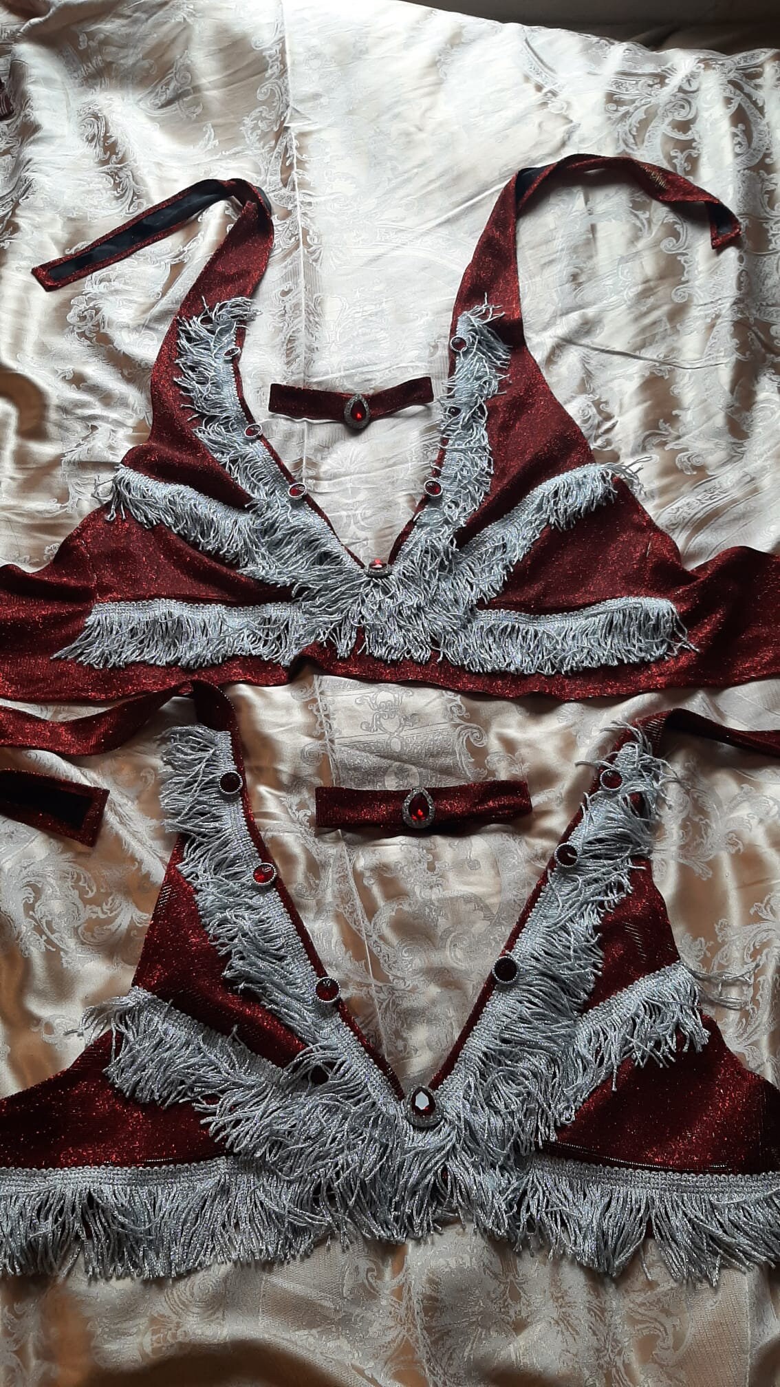 Handmade Glittery Sparkly Disco Red 1970s Style Silver Fringing Halter ...