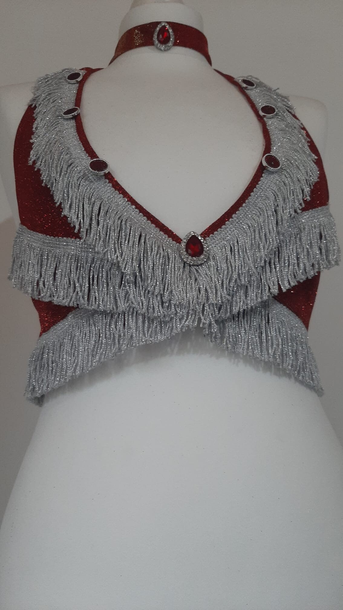 Handmade Glittery Sparkly Disco Red 1970s Style Silver Fringing Halter ...