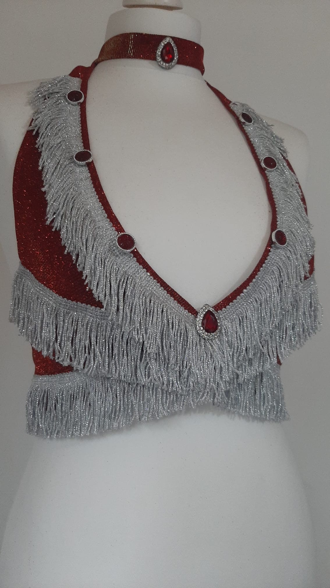 Handmade Glittery Sparkly Disco Red 1970s Style Silver Fringing Halter ...