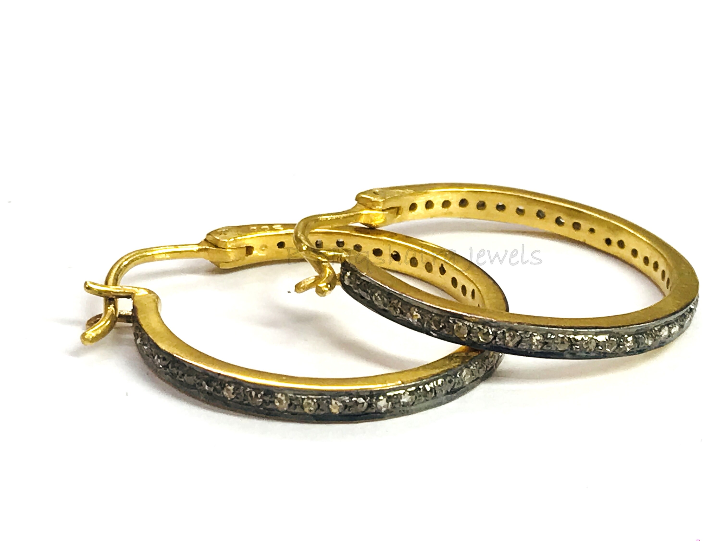 Large DIAMOND HOOP EARRINGS Pave Hoop Earrings Silver | Etsy