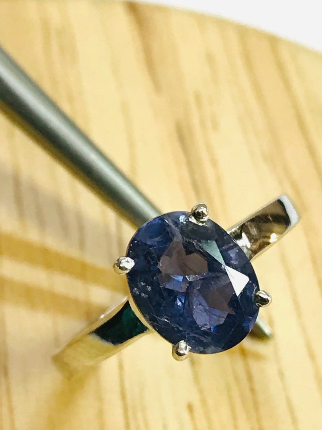 Iolite Solitaire Ring: Oval Gemstone, Sterling Silver, September ...