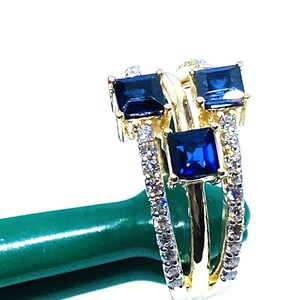 Square Blue Sapphire Ring: Diamond Gold Cocktail Statement Ring - Etsy