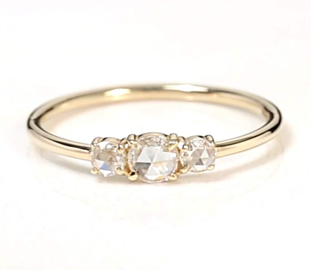 Triple Rose Cut Diamond Ring: 14k Gold Stackable Band - Etsy