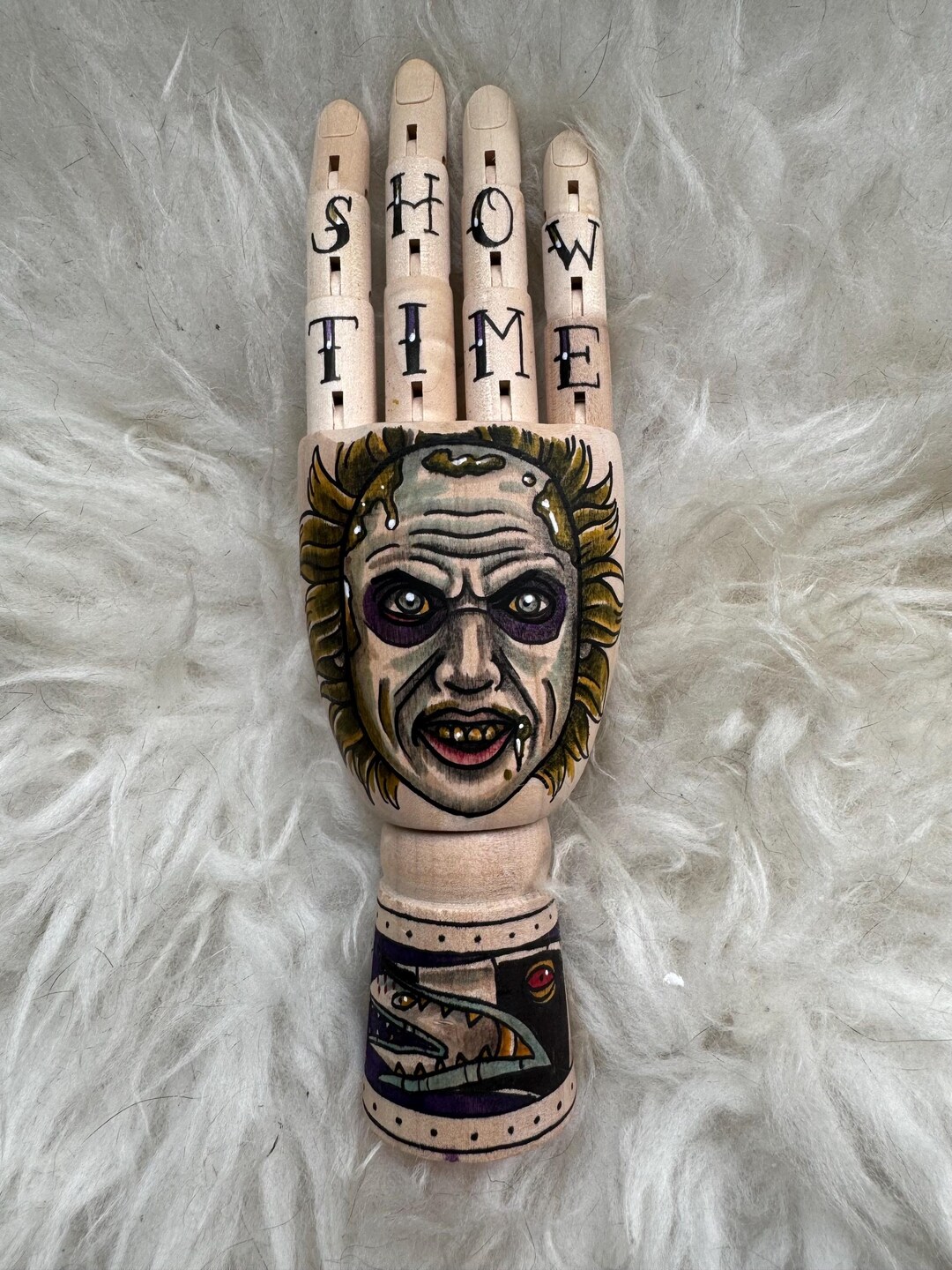 SMALL Wooden Hand With Beetlejuice Tattoo Design - Etsy
