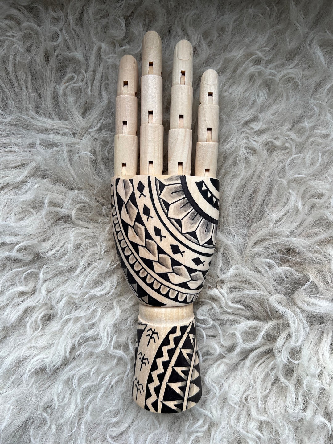 Wooden Hand With a Polynesian Tattoo Design - Etsy