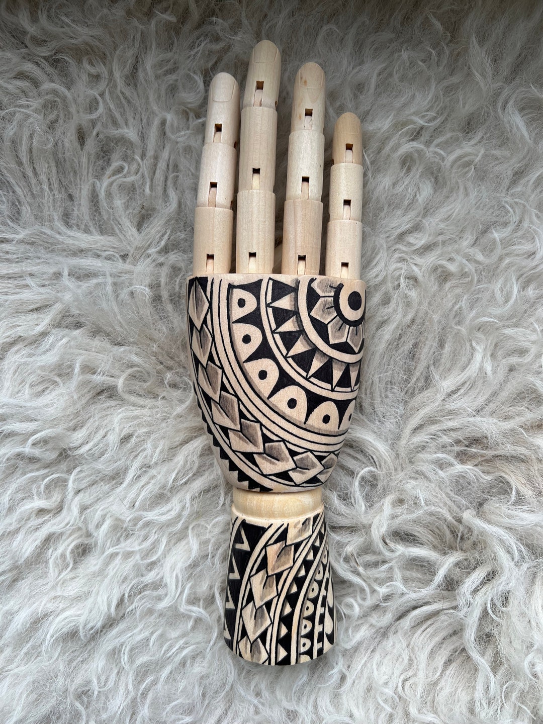 Wooden Hand With a Polynesian Tattoo Design - Etsy